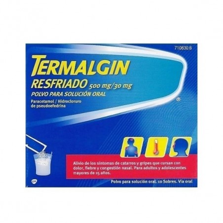 TERMALGIN RESFRIADO 500 MG/30 MG POLVO PARA SOLUCION ORAL, 10 sobres